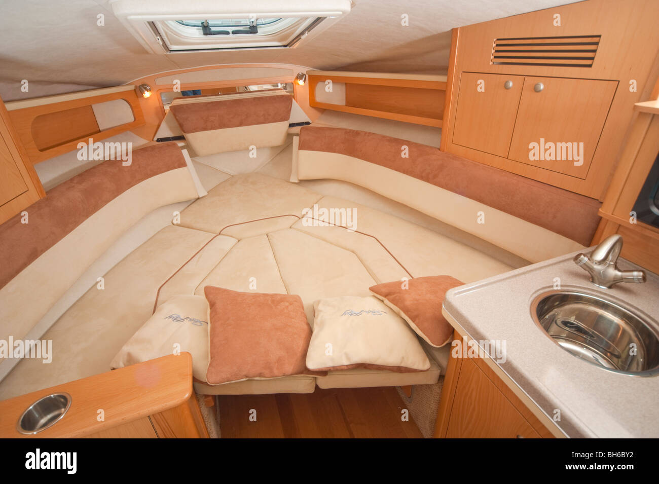 Interior of power boat Sea Ray 305 Sundancer HT 2009 model Stock Photo ...