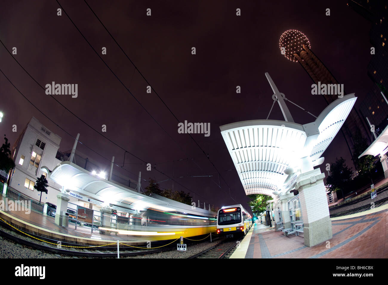 DART Rail system, Fisheye view, Downtown Dallas, Dallas, Texas, USA ...