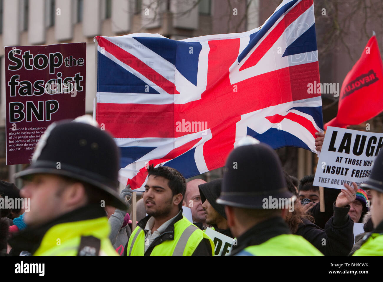 Protest by right wing groups against building of a new mosque in Harrow ...