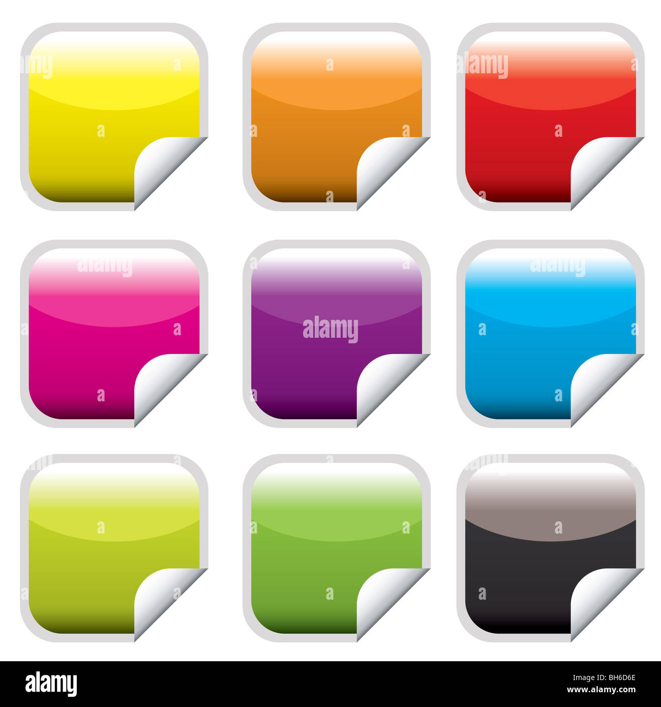 Bright colored square web buttons with corner curl Stock Photo - Alamy