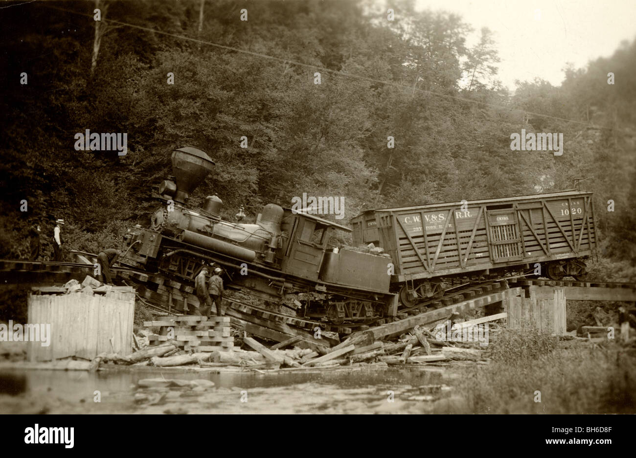 Short Train on Collapsed Bridge Stock Photo - Alamy