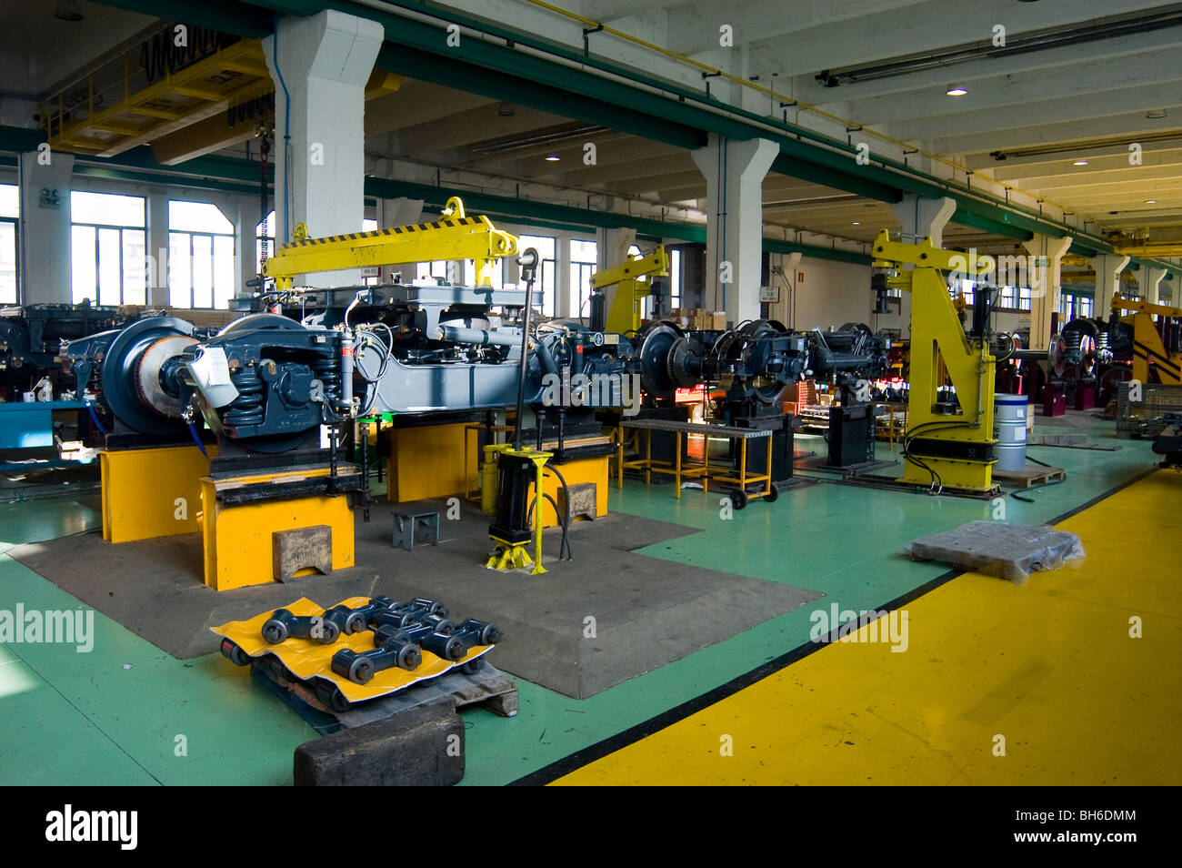Railway Bogie wheels waiting for testing at the CAF factory in Bilbao ...