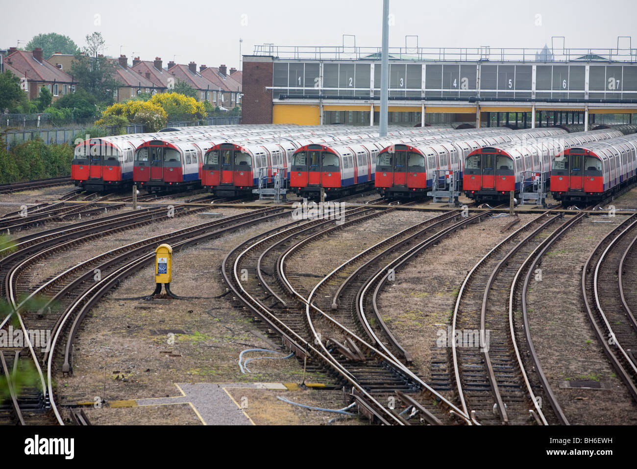 London Underground Trains at Northfields depot in West London on the ...