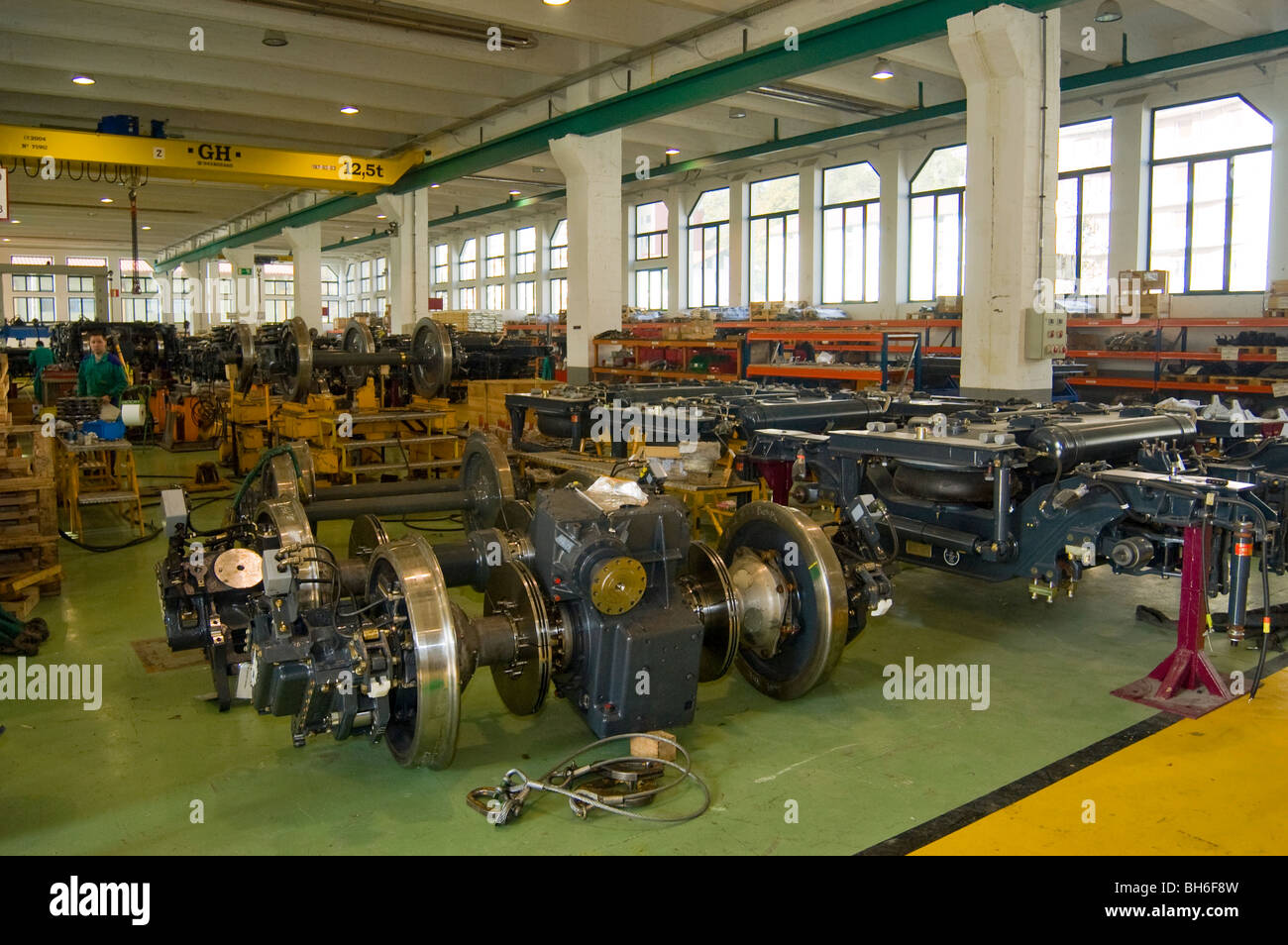 Train bogie wheels being assembled at the CAF factory in Bilbao Stock ...