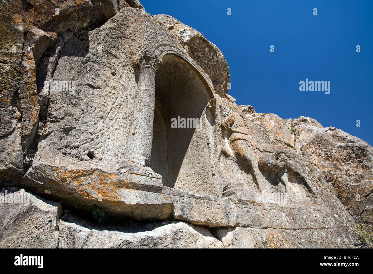 Rock carvings in Mysthia ancient city of Hittites Beysehir Turkey Stock ...