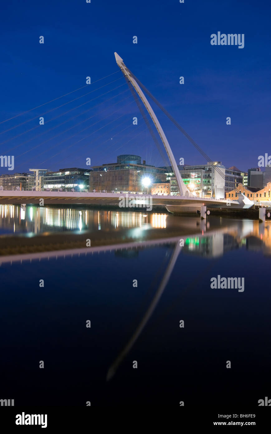 The Samuel Beckett Bridge across the river Liffey in Dublin Docklands ...