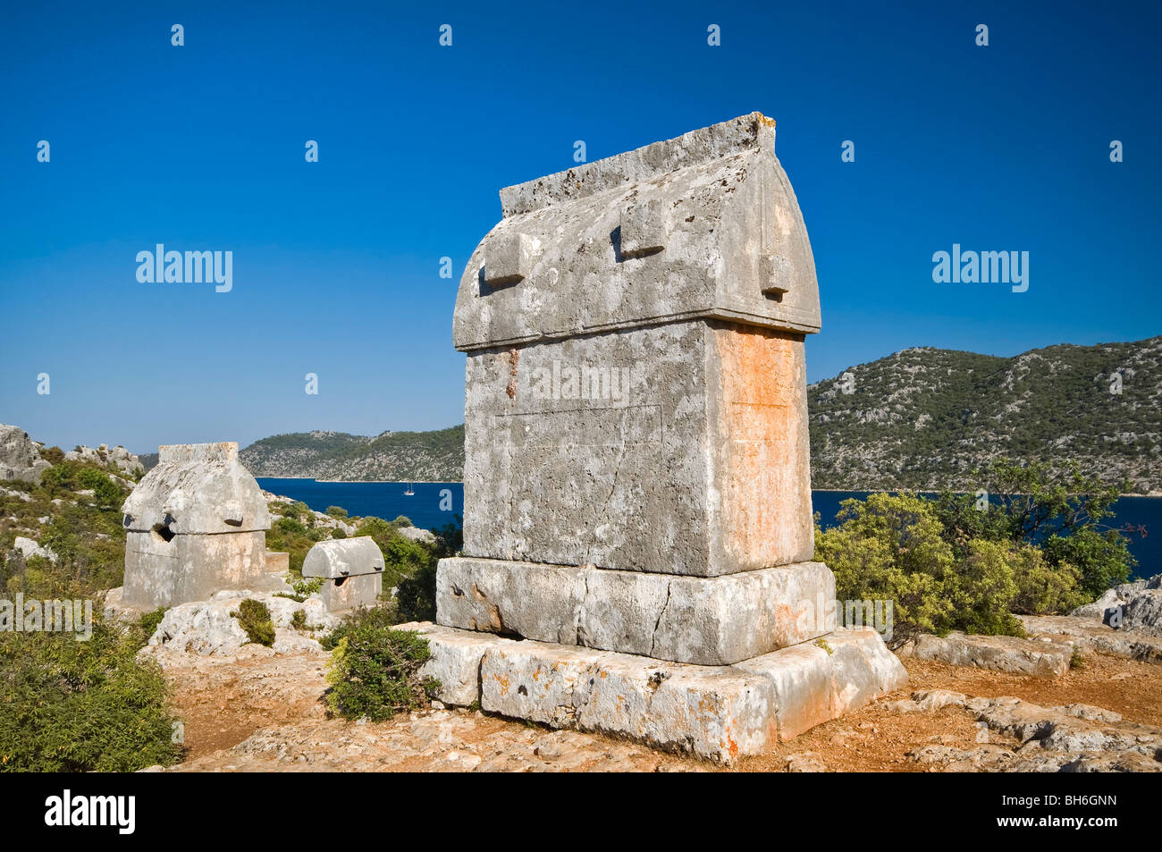 Kalekoy (Simena) is major ancient Lykian settlement area along Turkish ...