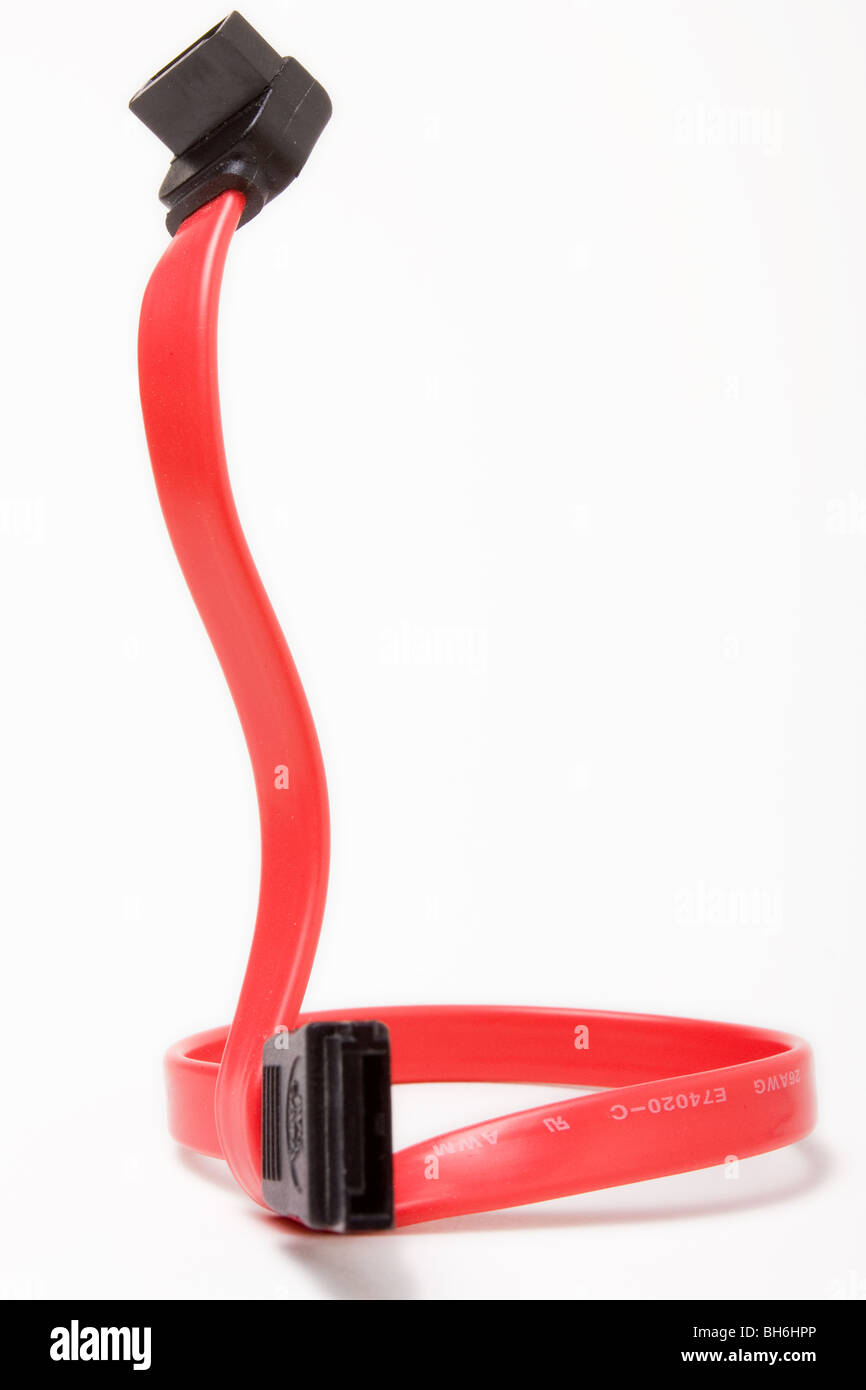 SATA Hdd data cable to motherboard interface isolated against white ...