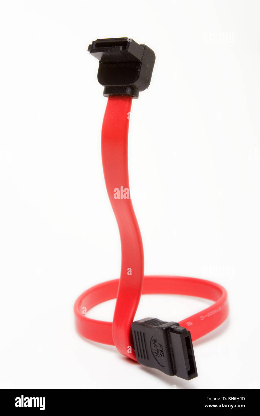 SATA Hdd data cable to motherboard interface isolated against white ...