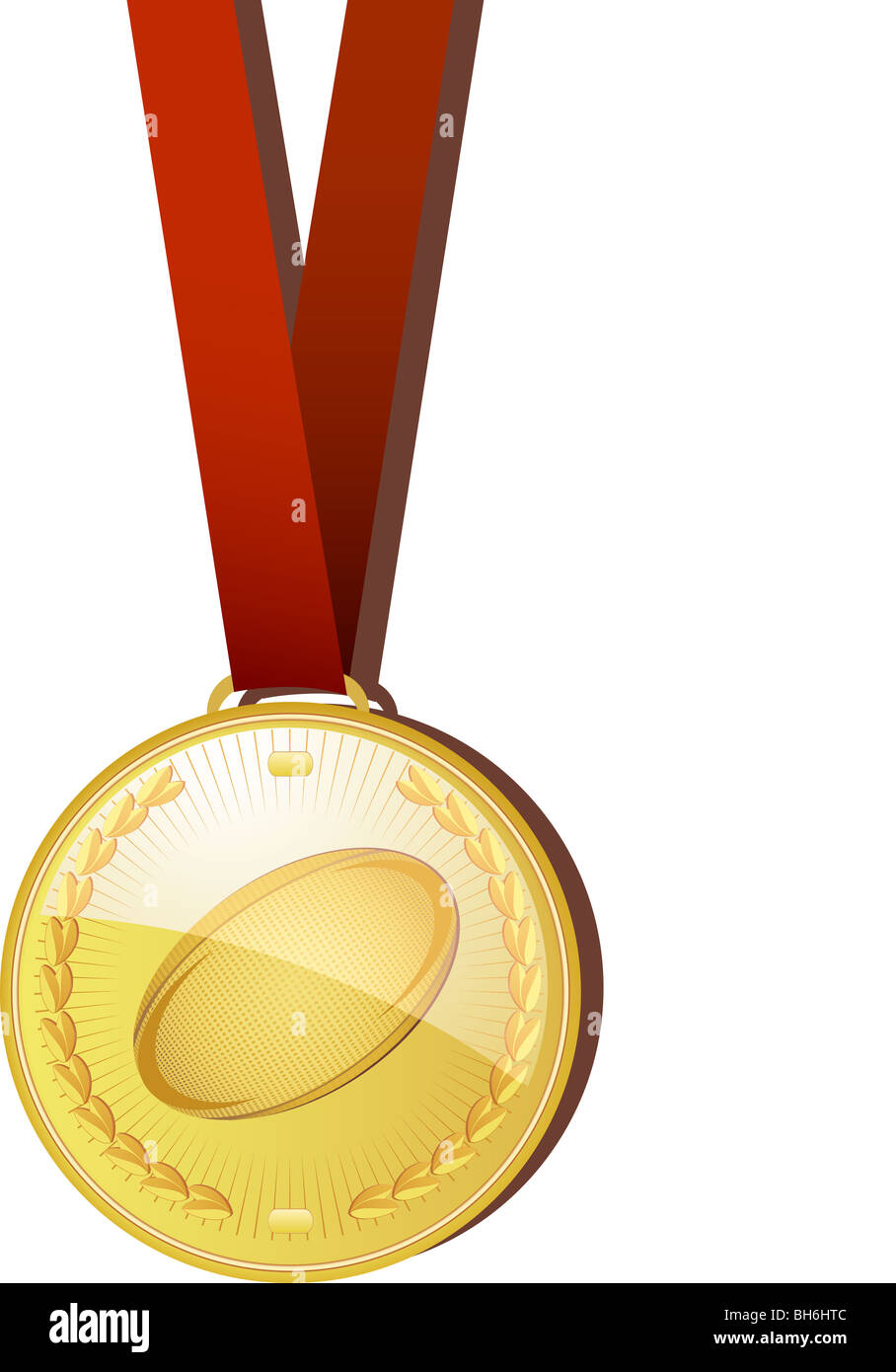 Gold medal with rugby ball and red ribbon Stock Photo - Alamy