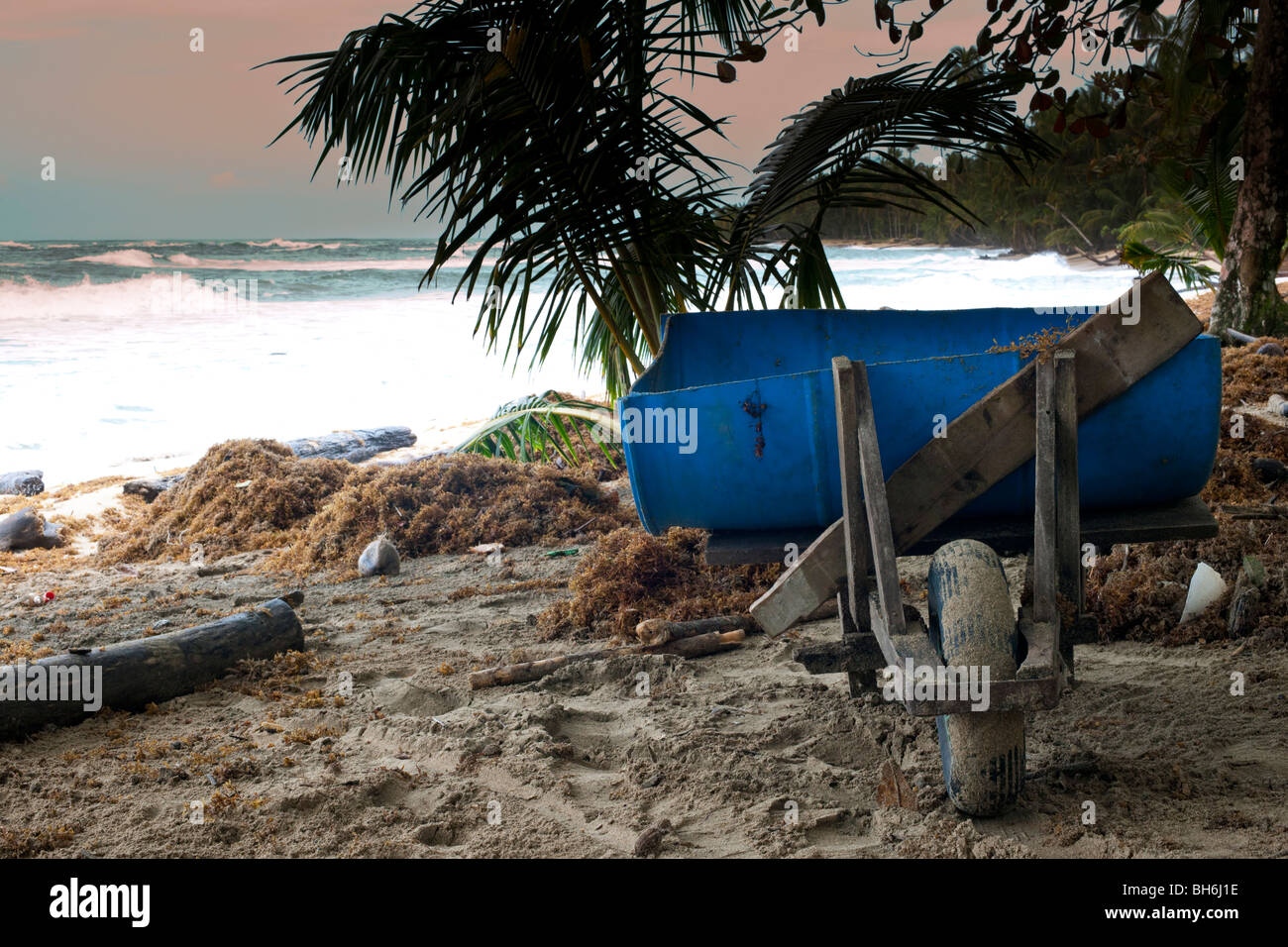 A work man's wheelbarrow on the beach at Punta Uva in Costa Rica Stock ...