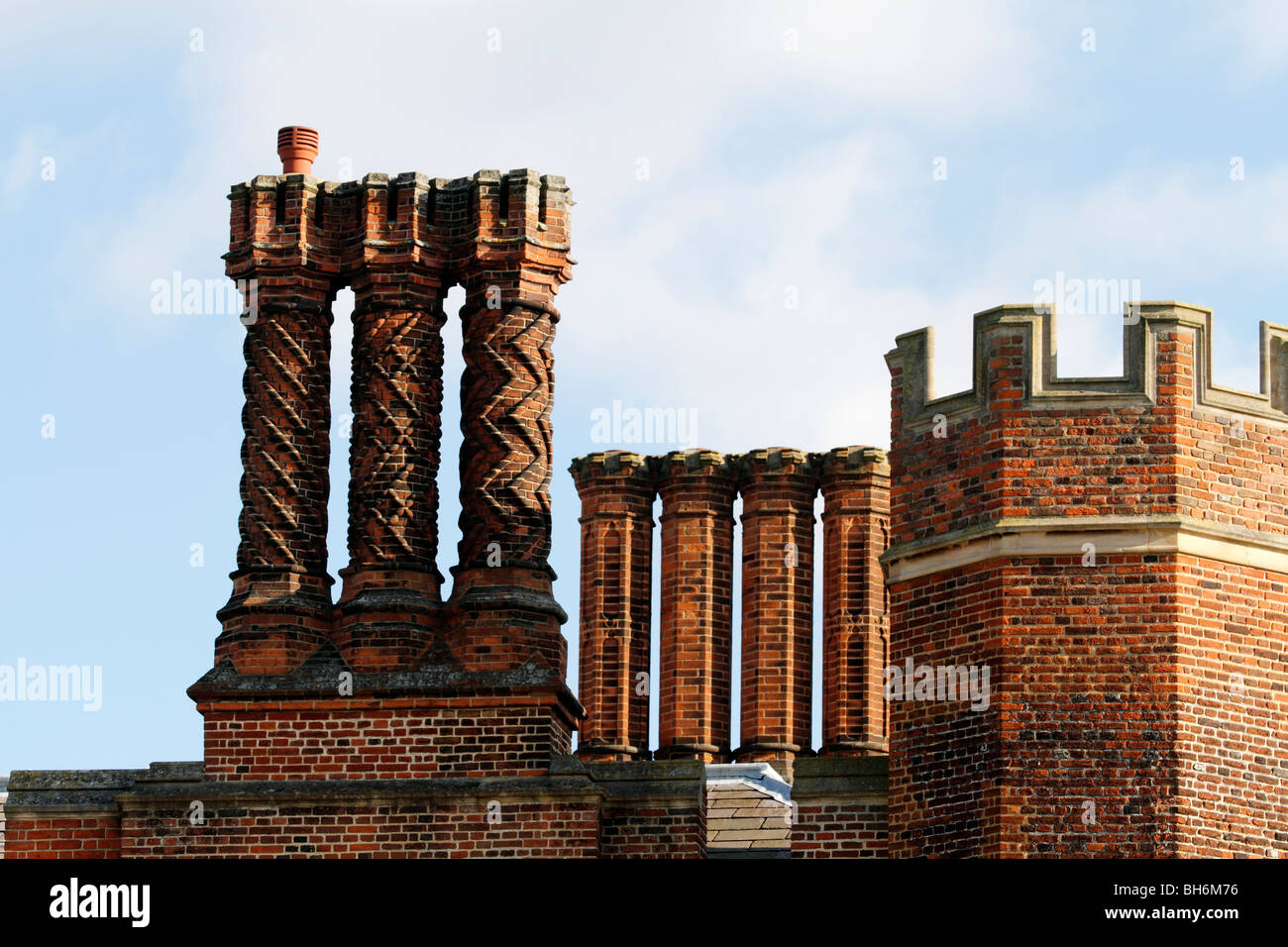 Brick Chimneys at Hampton Court Palace. Originally built for Cardinal Wolsey, favourite of Henry ...