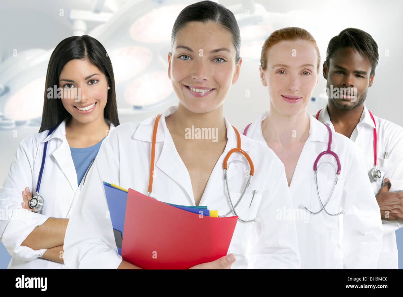 Doctors team group in a row on white background men and women doctor ...