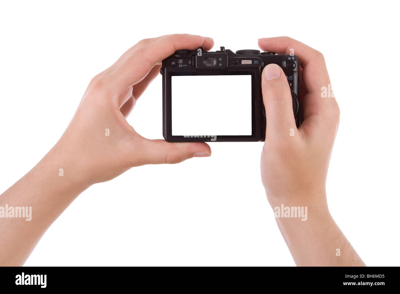 Hand photographing with a digital camera isolated on white Stock Photo ...