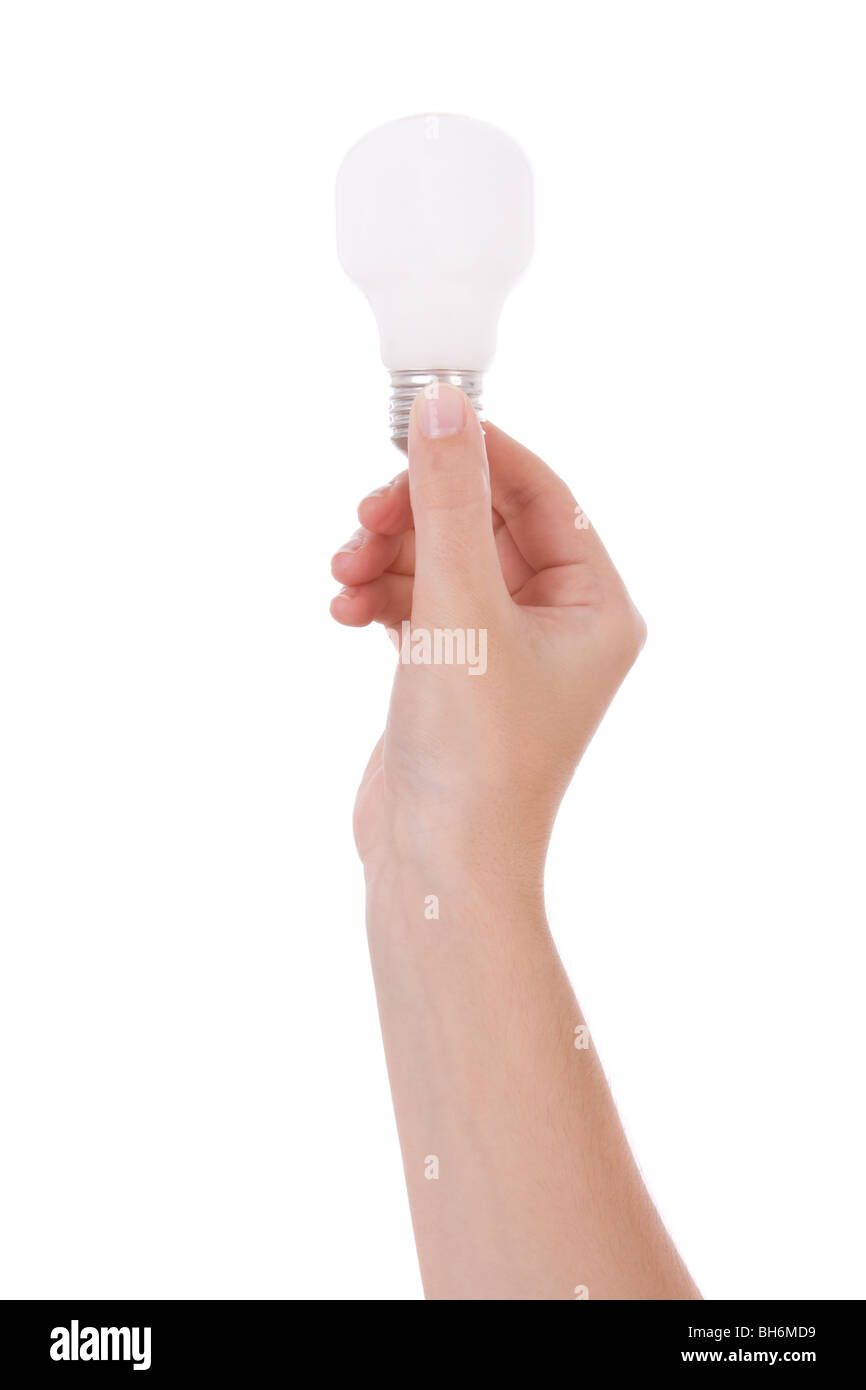 Hand holding an incandescent light bulb isolated on white Stock Photo ...
