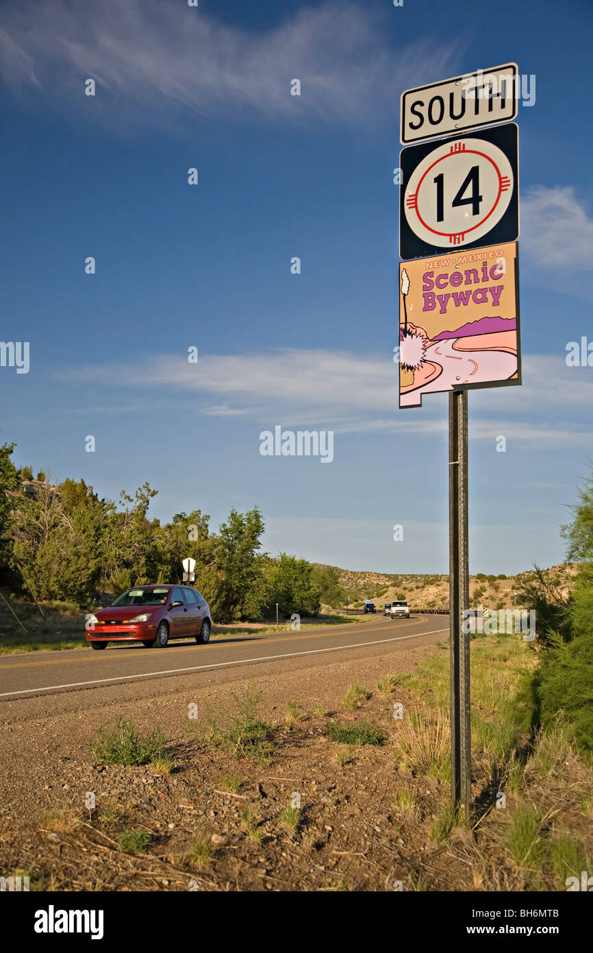 Cars driving the Turquoise Trail Scenic Byway in New Mexico Stock Photo ...