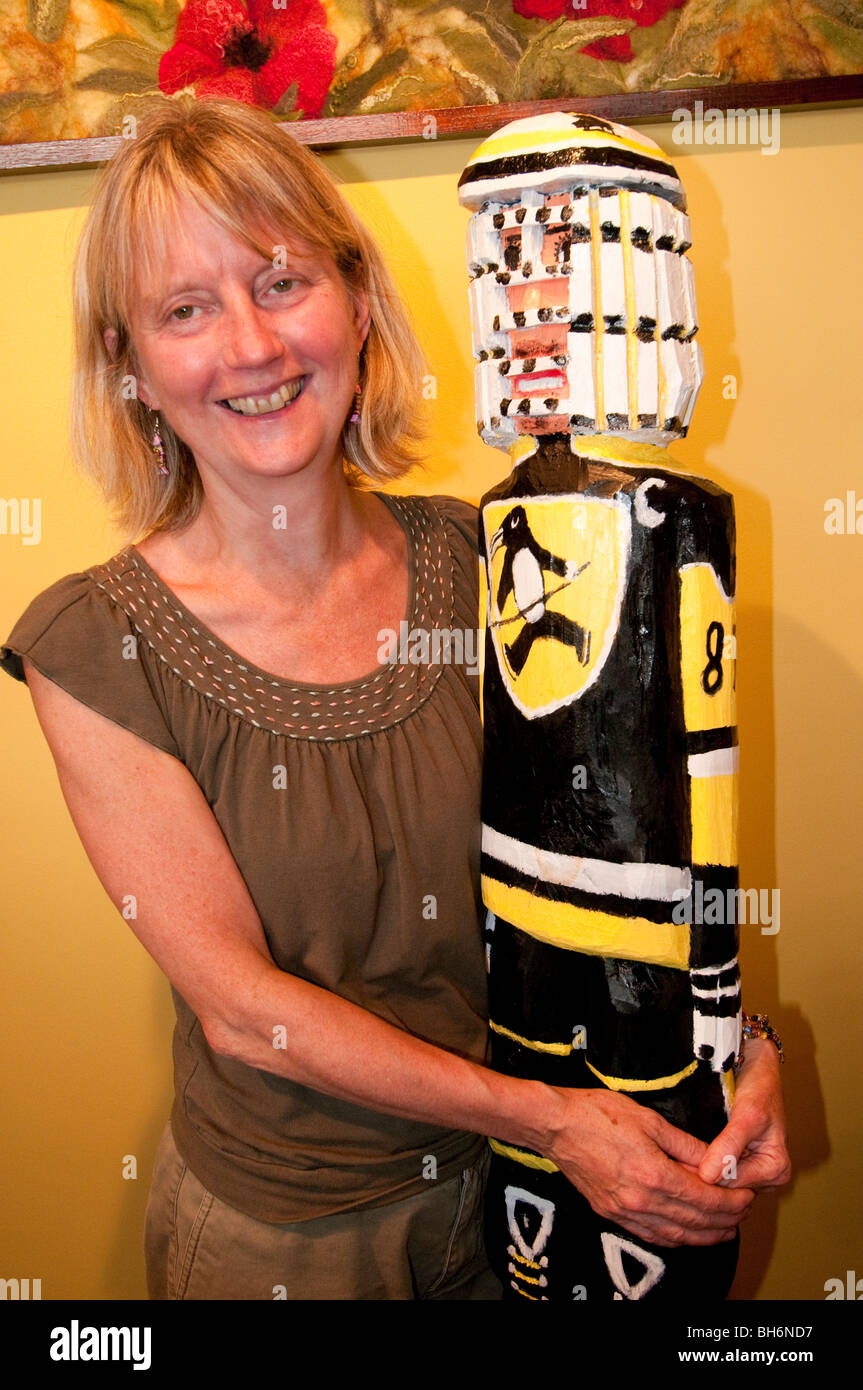 Nova Scotia, Annapolis Royal, Angel Chartier with Folk Art of Hockey ...