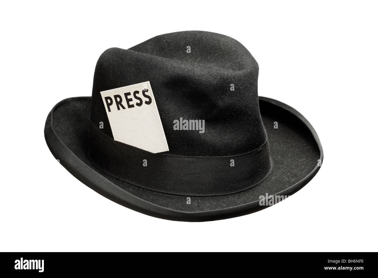 Old fedora felt hat with a press card Stock Photo - Alamy