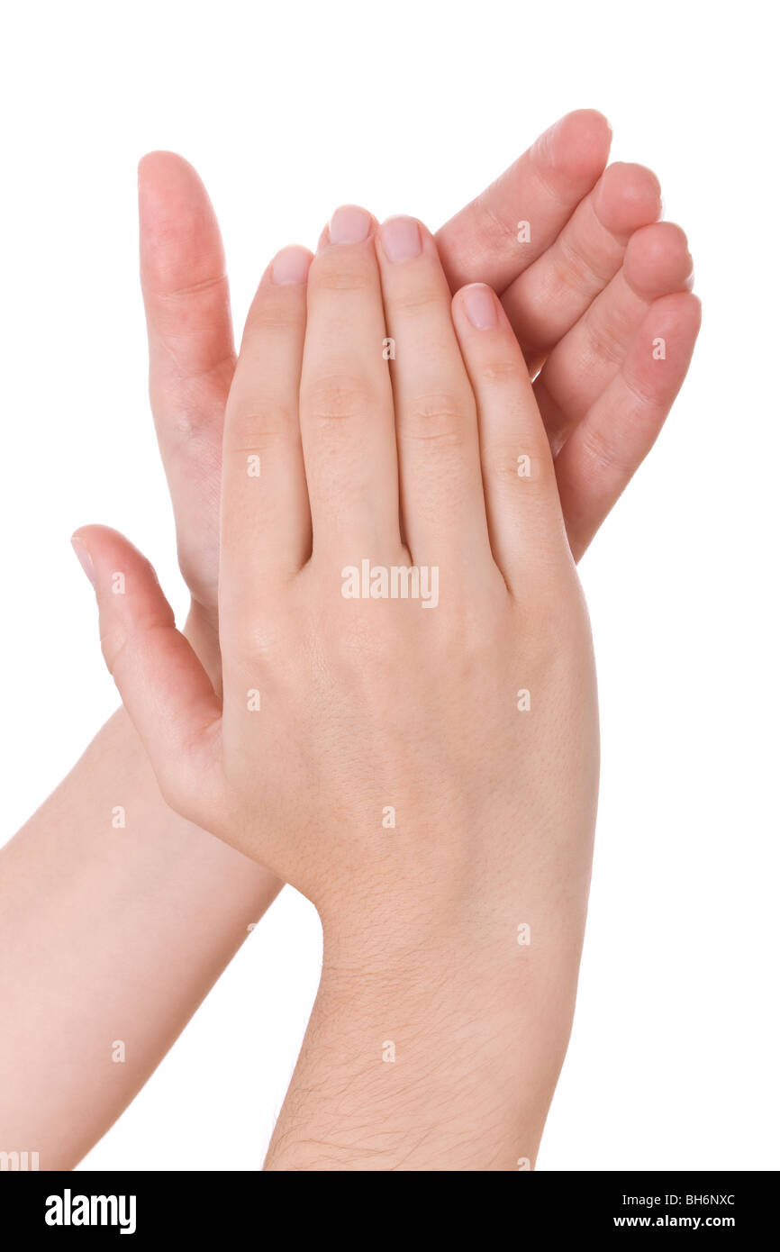 Hands applauding isolated on a white background Stock Photo - Alamy