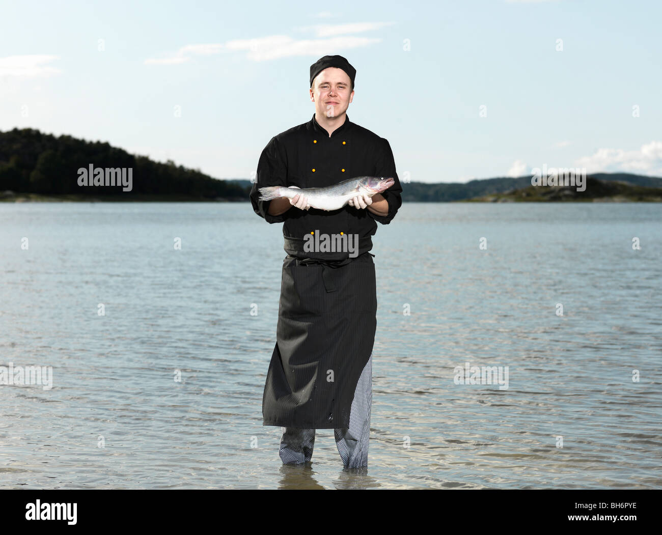 Chef holding fish Stock Photo - Alamy