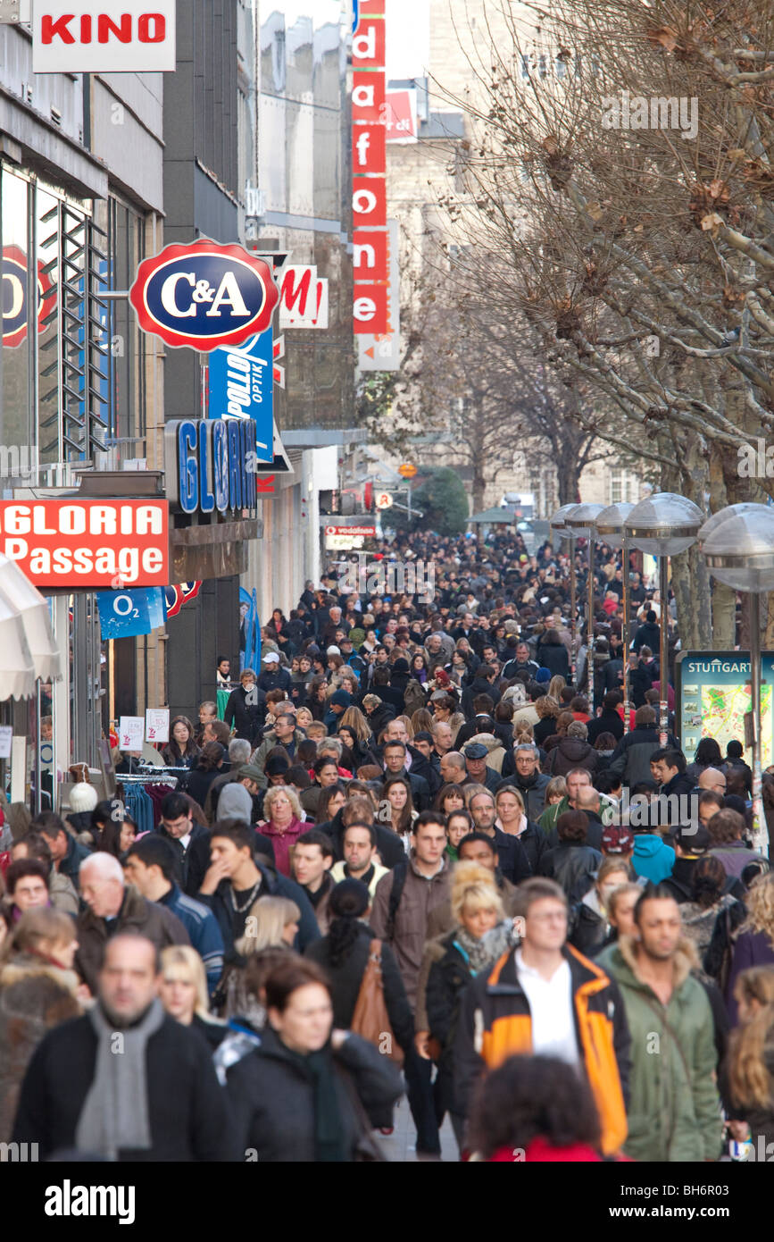 Germany wurttemberg shop shops pedestrian area precinct crowd europe hi ...
