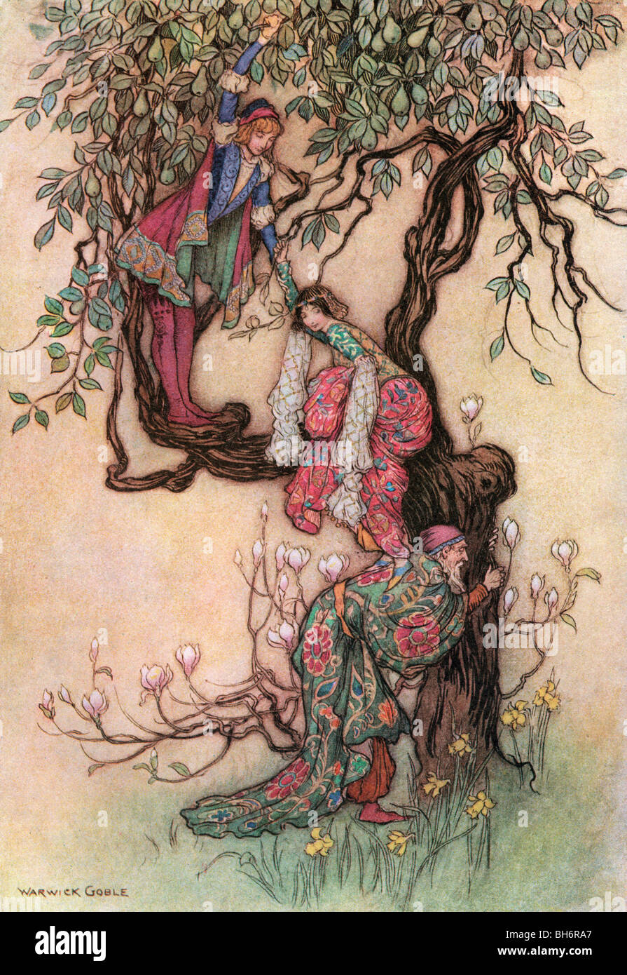 January Helping May into the Tree, by Warwick Goble, from The Complete ...