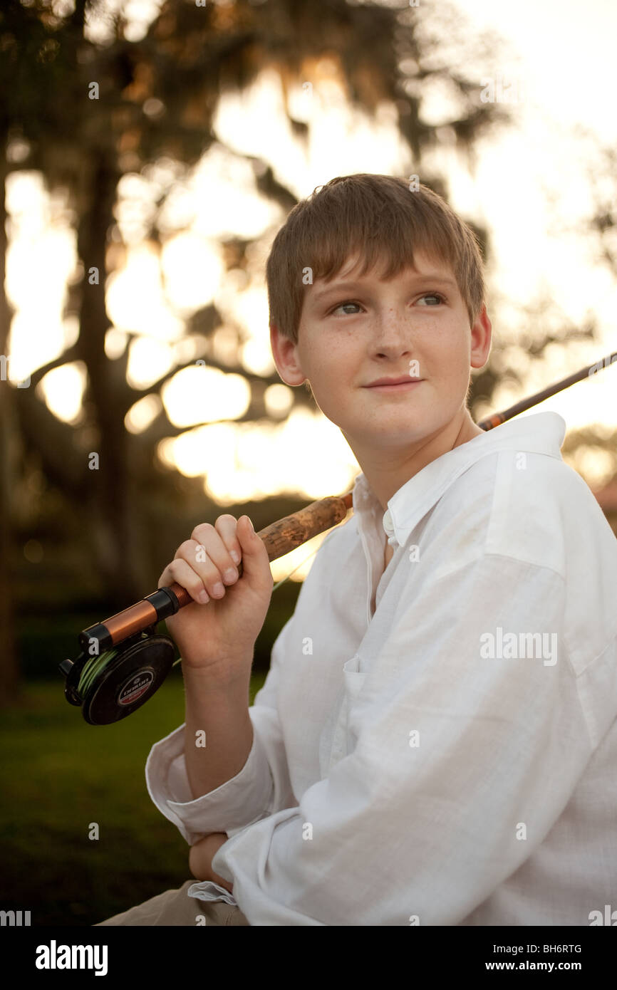 A young boy goes fly fishing Stock Photo - Alamy