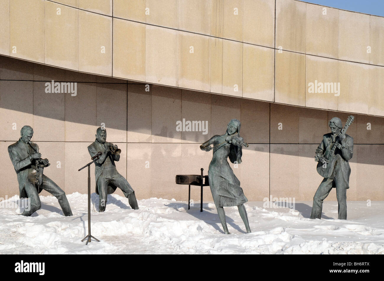 Band statues in the snow in Chinese city of Dalian, China Stock Photo ...