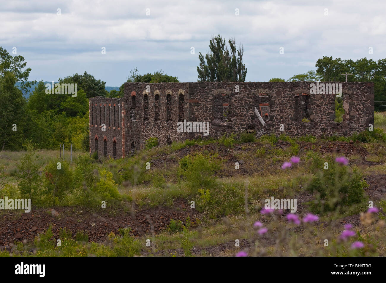 Natural disaster building in Michigan USA nature spoil field nobody hi ...