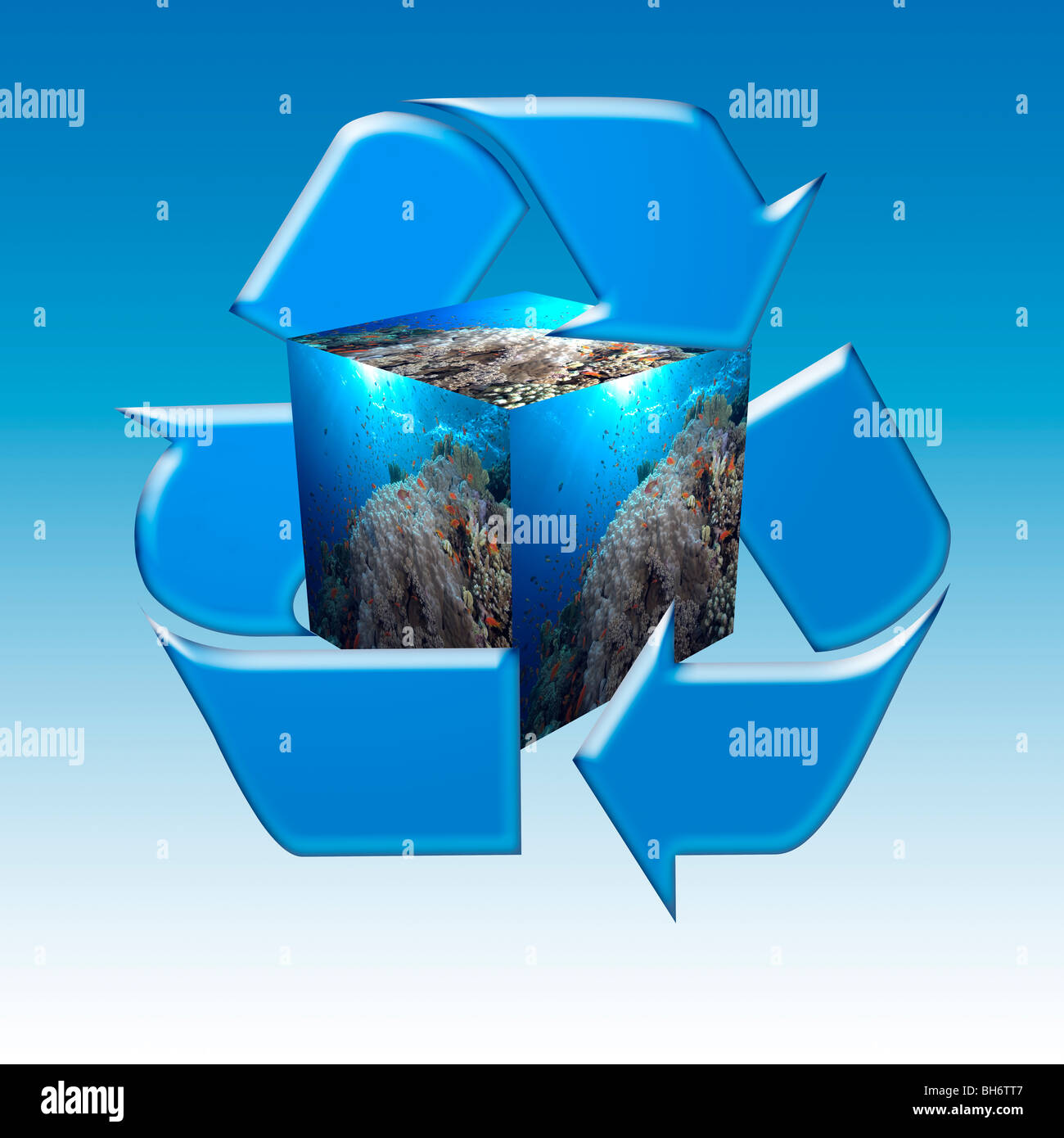 Recycle Symbol surrounding a Photograph of a Coral Reef in the shape of ...