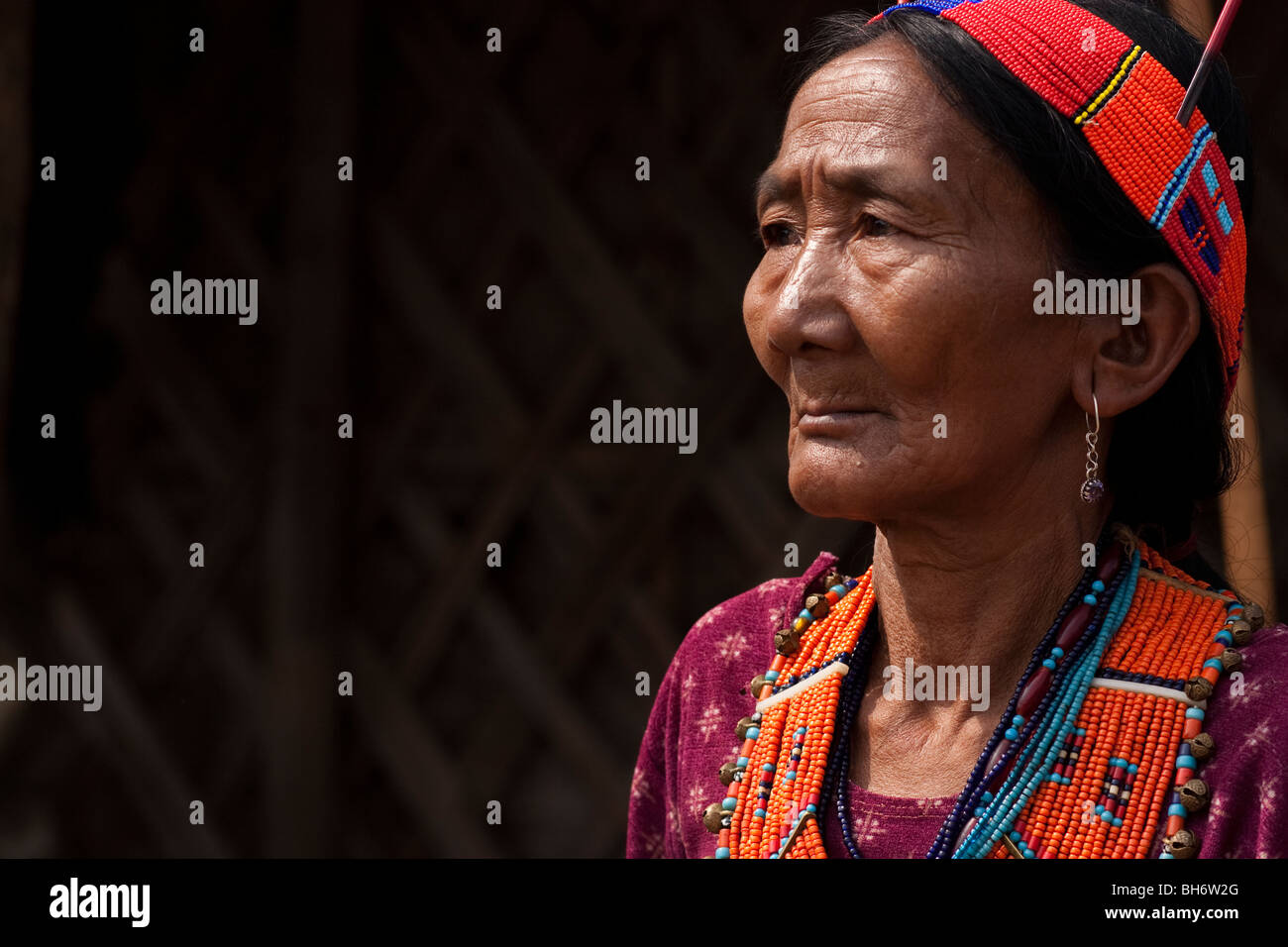 Konyak woman with traditional jewelry, Mon District, Nagaland, India ...