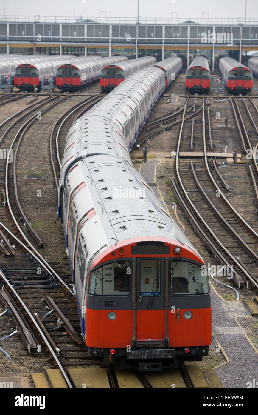 London Underground Trains at Northfields depot in West London on the ...