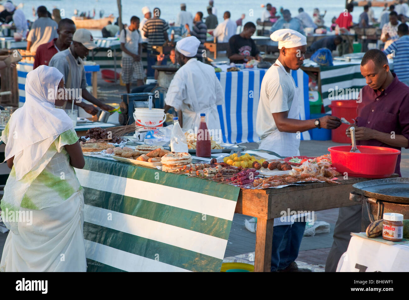 Stone Town, Zanzibar, Tanzania. Forodhani Gardens, Food Vendors Stock ...