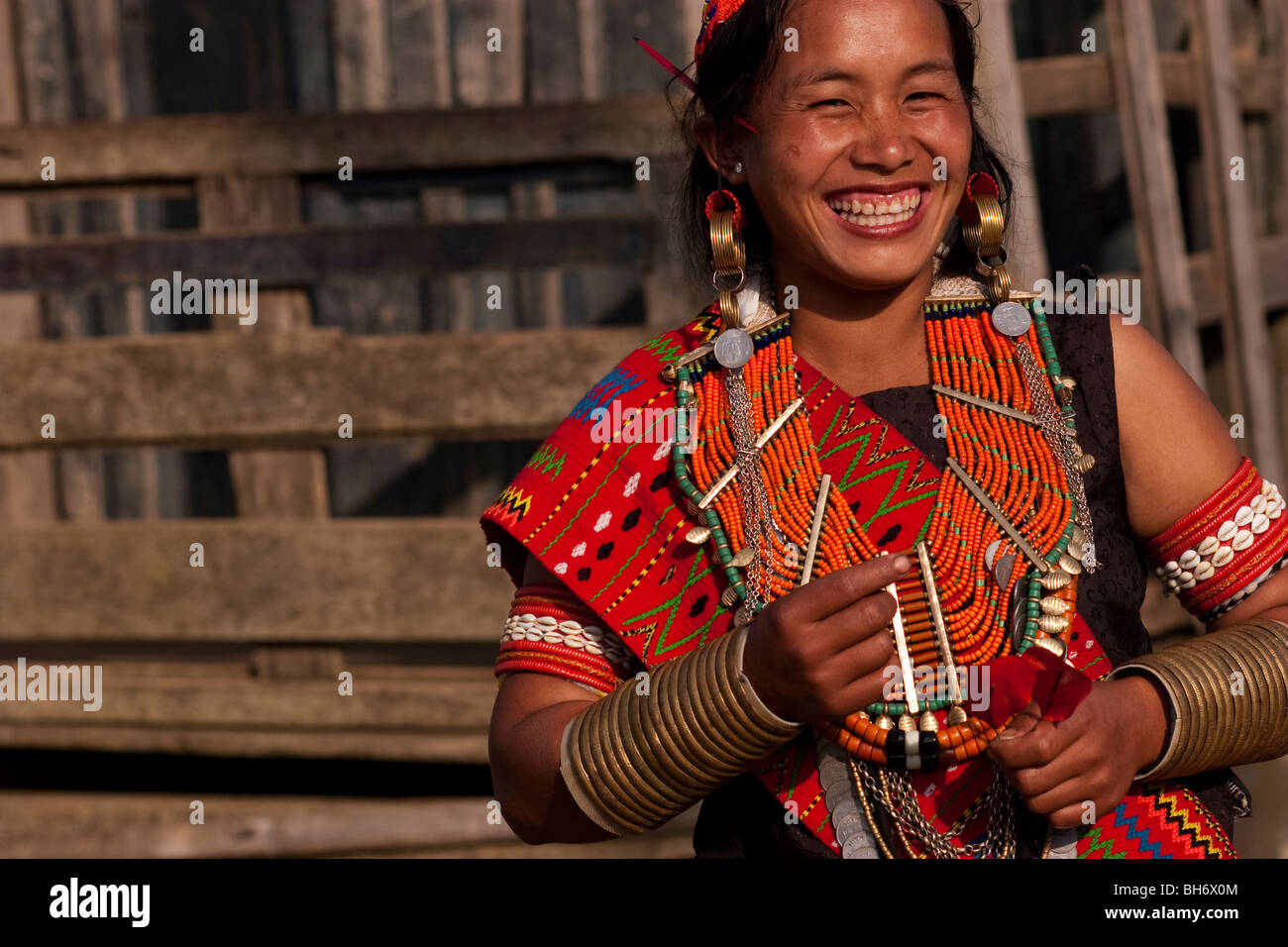 Konyak woman in traditional dress, Shiyong, Mon District, Nagaland ...