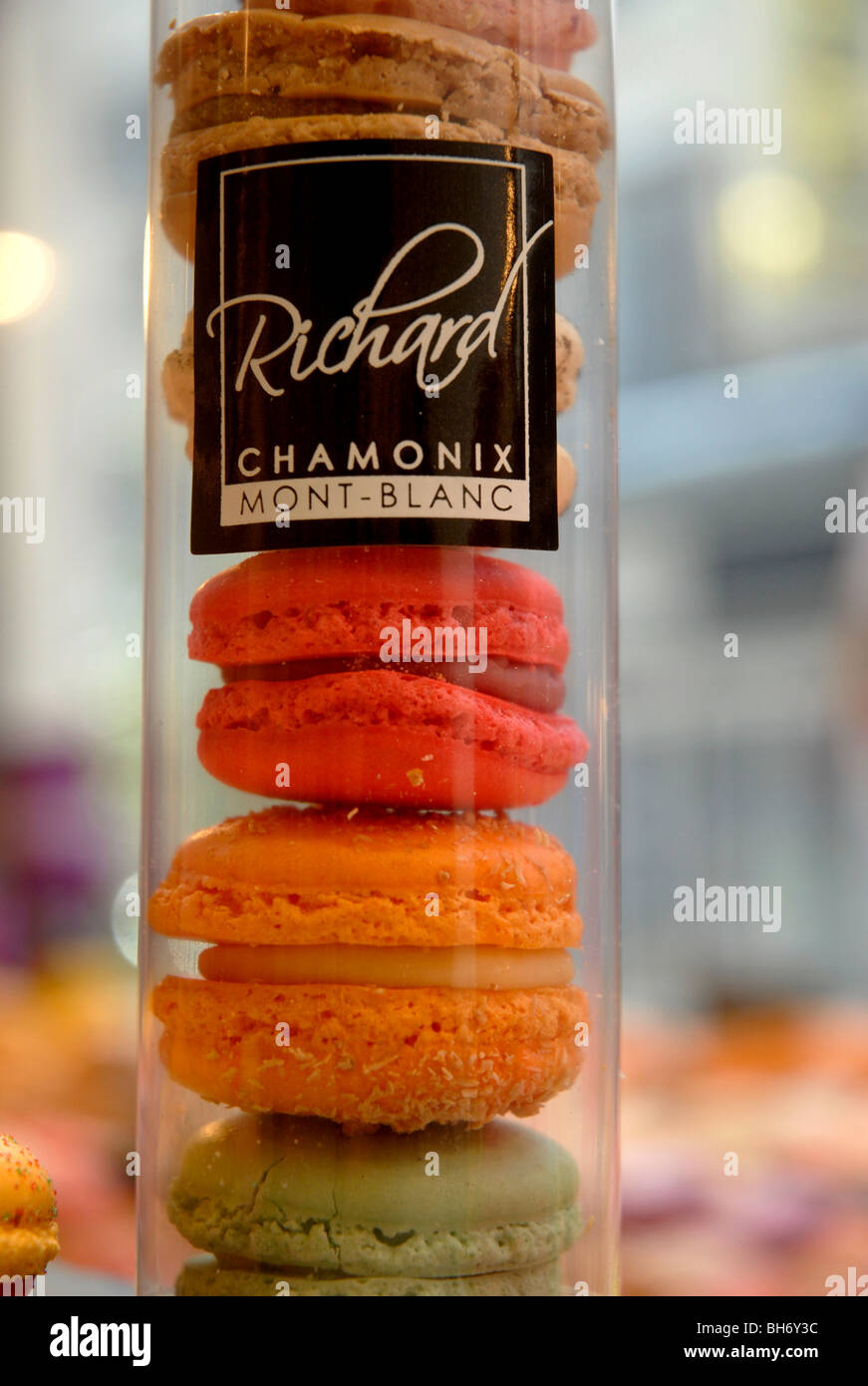 Macaroons from the Richard shop in different colors staked on top of ...