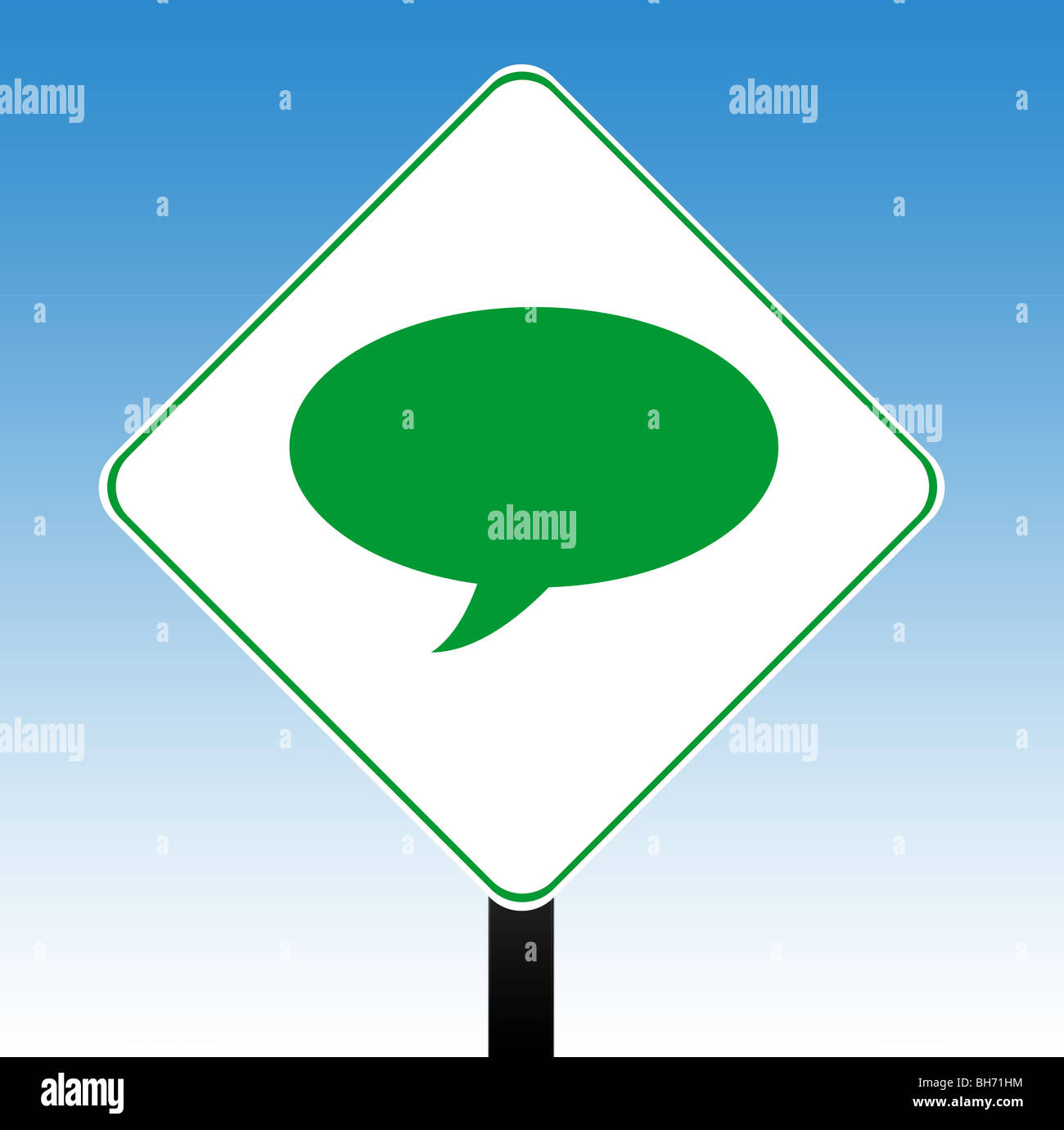 Speech bubble road sign with a blue sky background Stock Photo - Alamy
