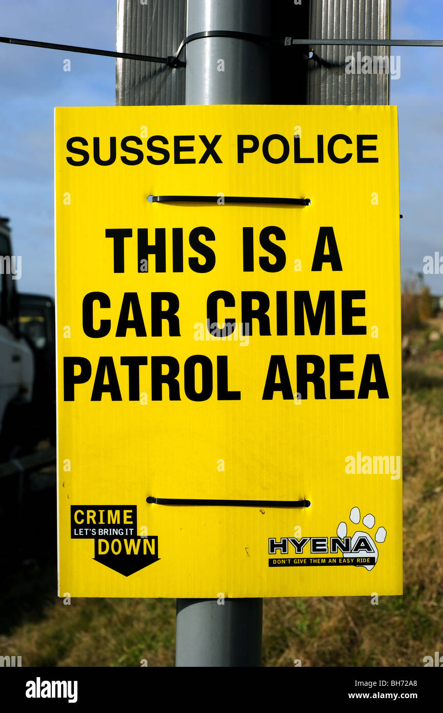 Sussex police car crime patrol area warning sign Stock Photo - Alamy
