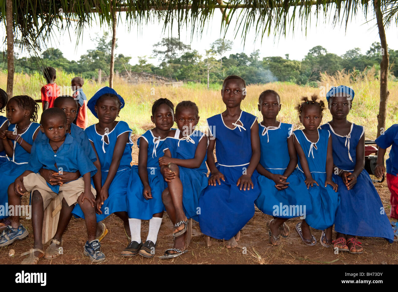 School children at village meeting Ngo town Sierra Leone Stock Photo ...