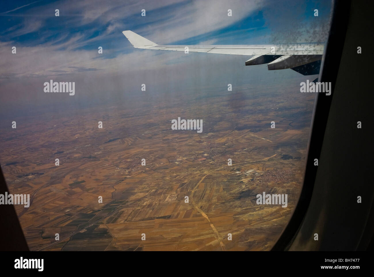 A view from a plane looking down at Spain in the middle of the summer ...