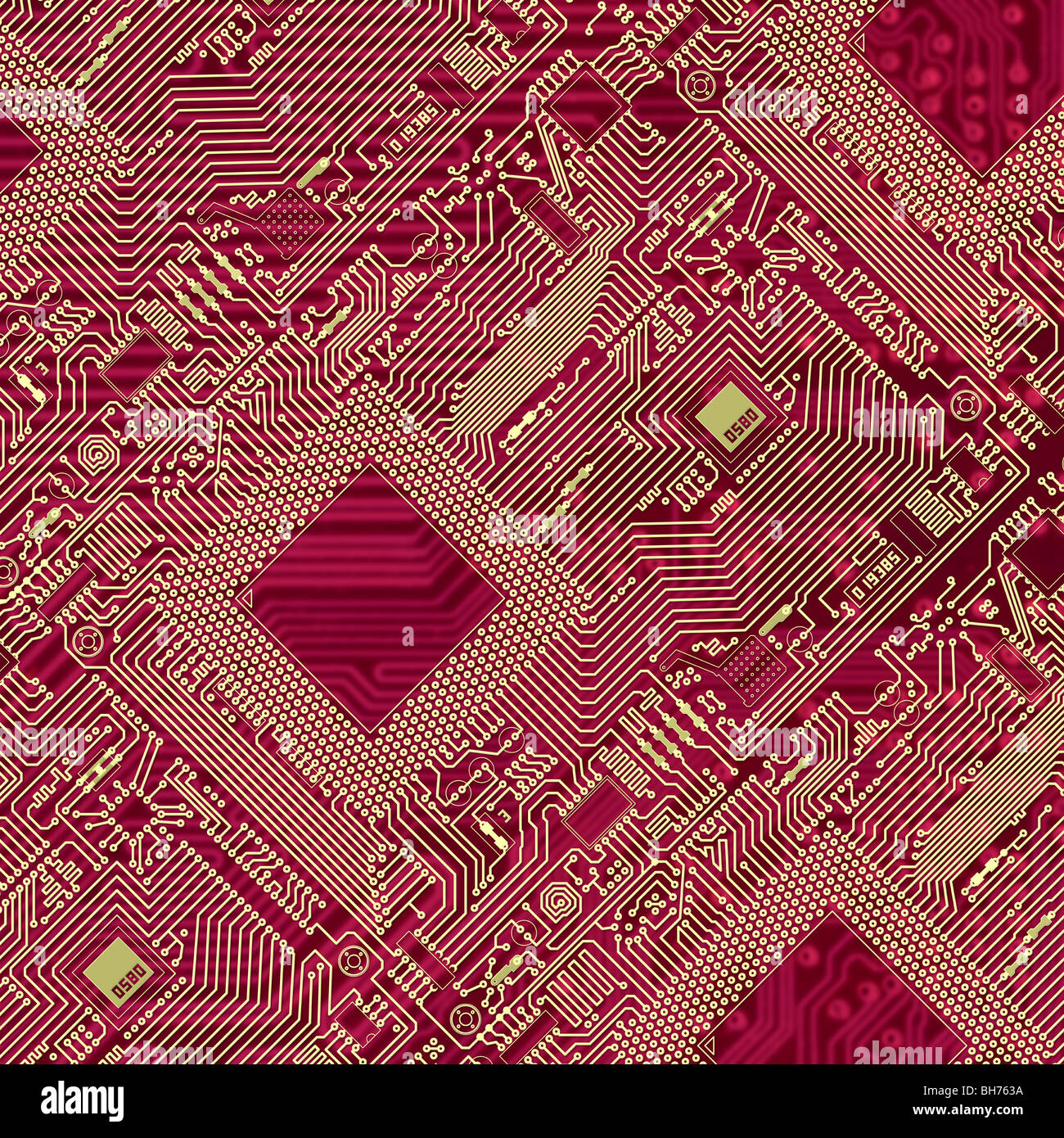 Printed red industrial circuit board graphical pattern Stock Photo - Alamy