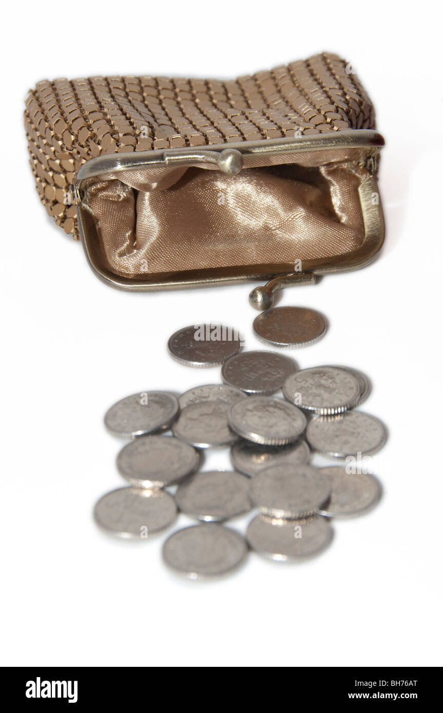 Financial concept poor, empty, purse, silver coins Stock Photo - Alamy