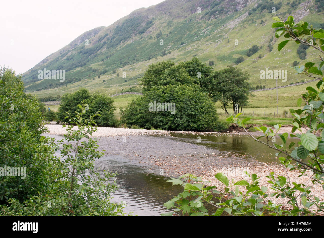 The Nevis River, in Glen Nevis and the foot of Ben Nevis, the highest ...