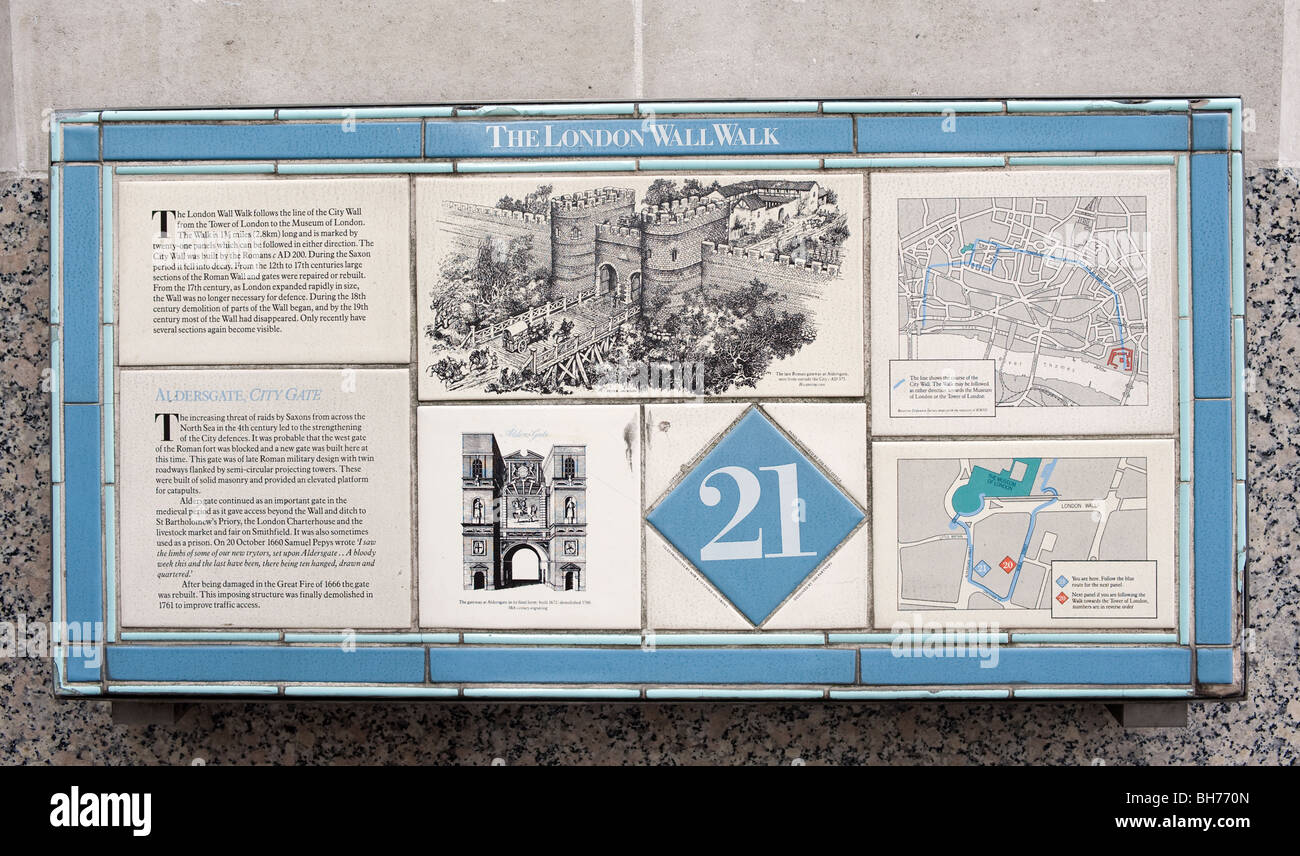 Plaque 21 on The London Wall Walk at Aldersgate Stock Photo - Alamy