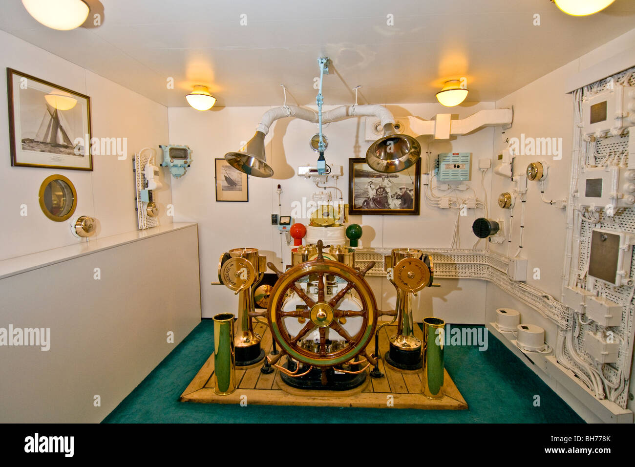 Reconstruction of the Royal Yacht Britannia wheelhouse in the visitor ...