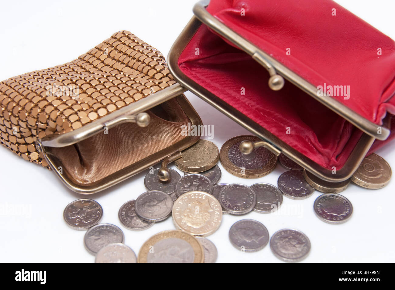 Financial concept poor, empty, purses, rich coins Stock Photo - Alamy