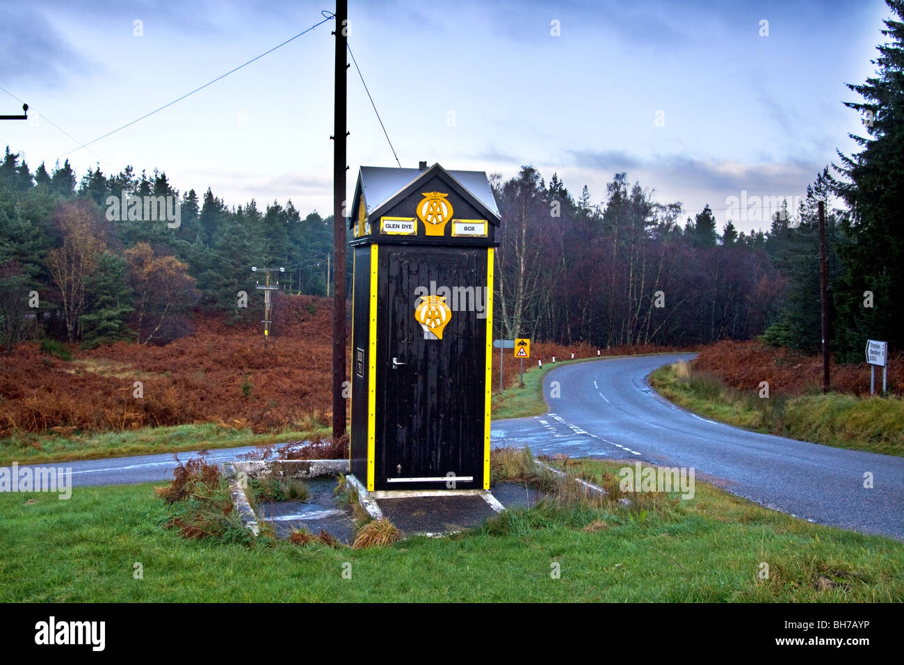 'Times Gone By' The AA roadside box at Glen Dye in Scotland Stock Photo ...