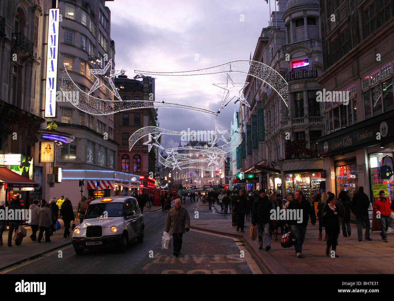 Coventry Street off Leicester Square at night London December 2009 ...