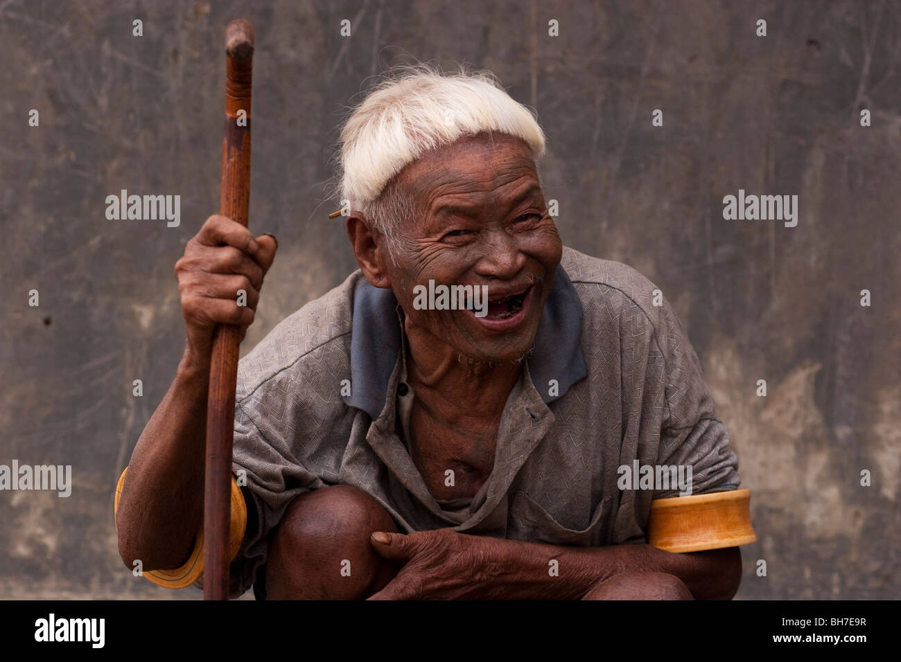 Konyak man with traditional face tattoo, Mon District, Nagaland, India ...