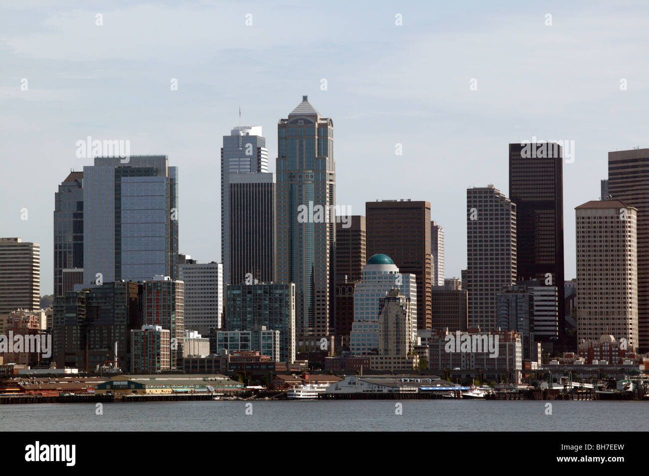 View of the early-evening Seattle skyline and waterfront taken from ...