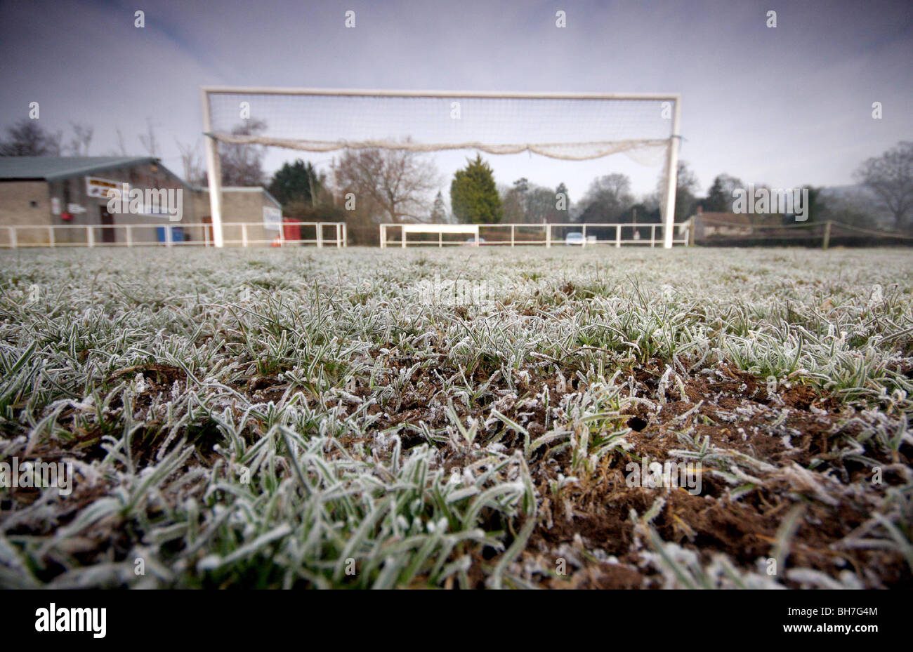 A frozen goalmouth of a football pitch Stock Photo - Alamy